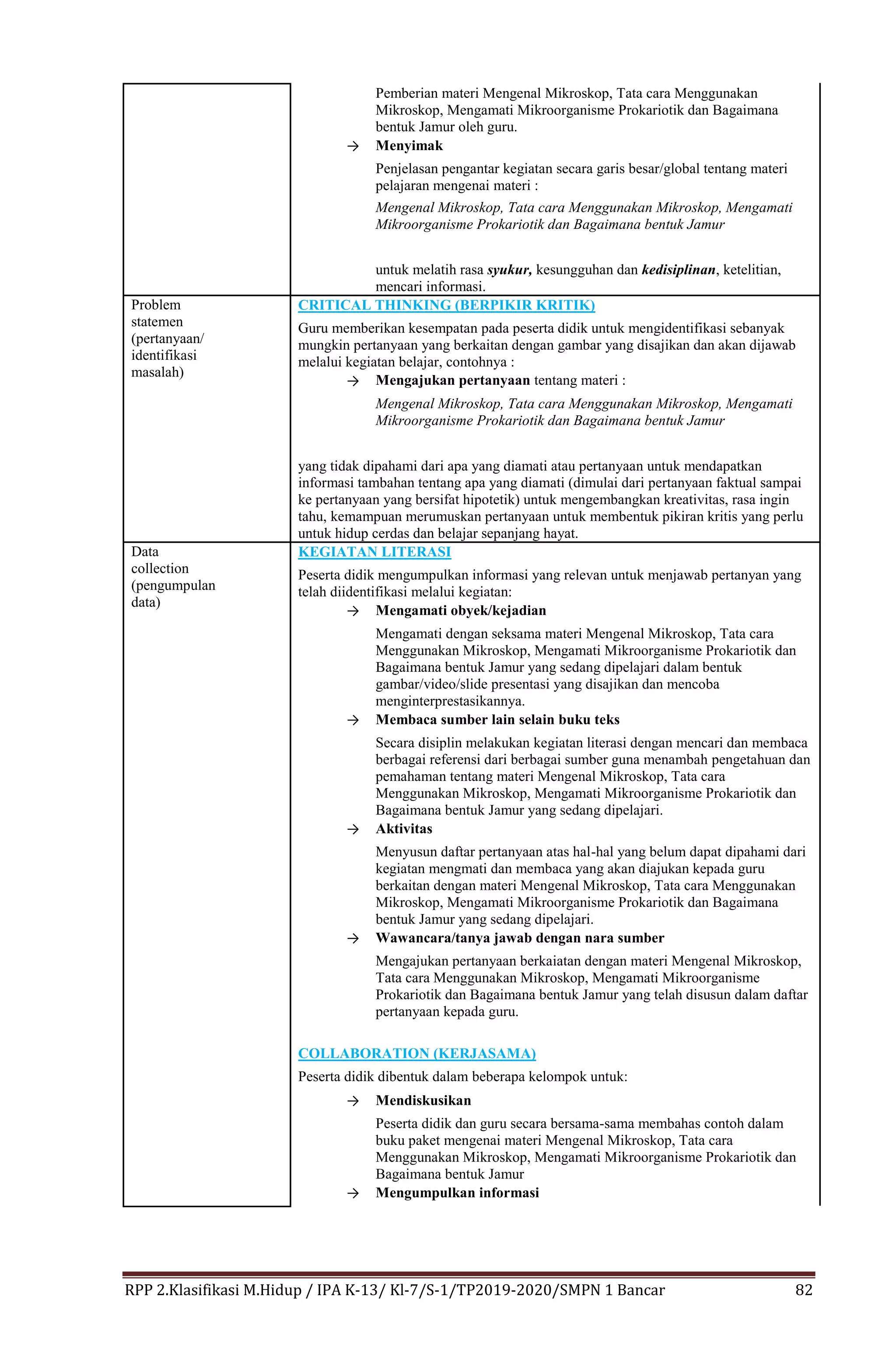 RPP IPA KELAS 7 Bab 2.klasifikasi makhluk hidup | PDF