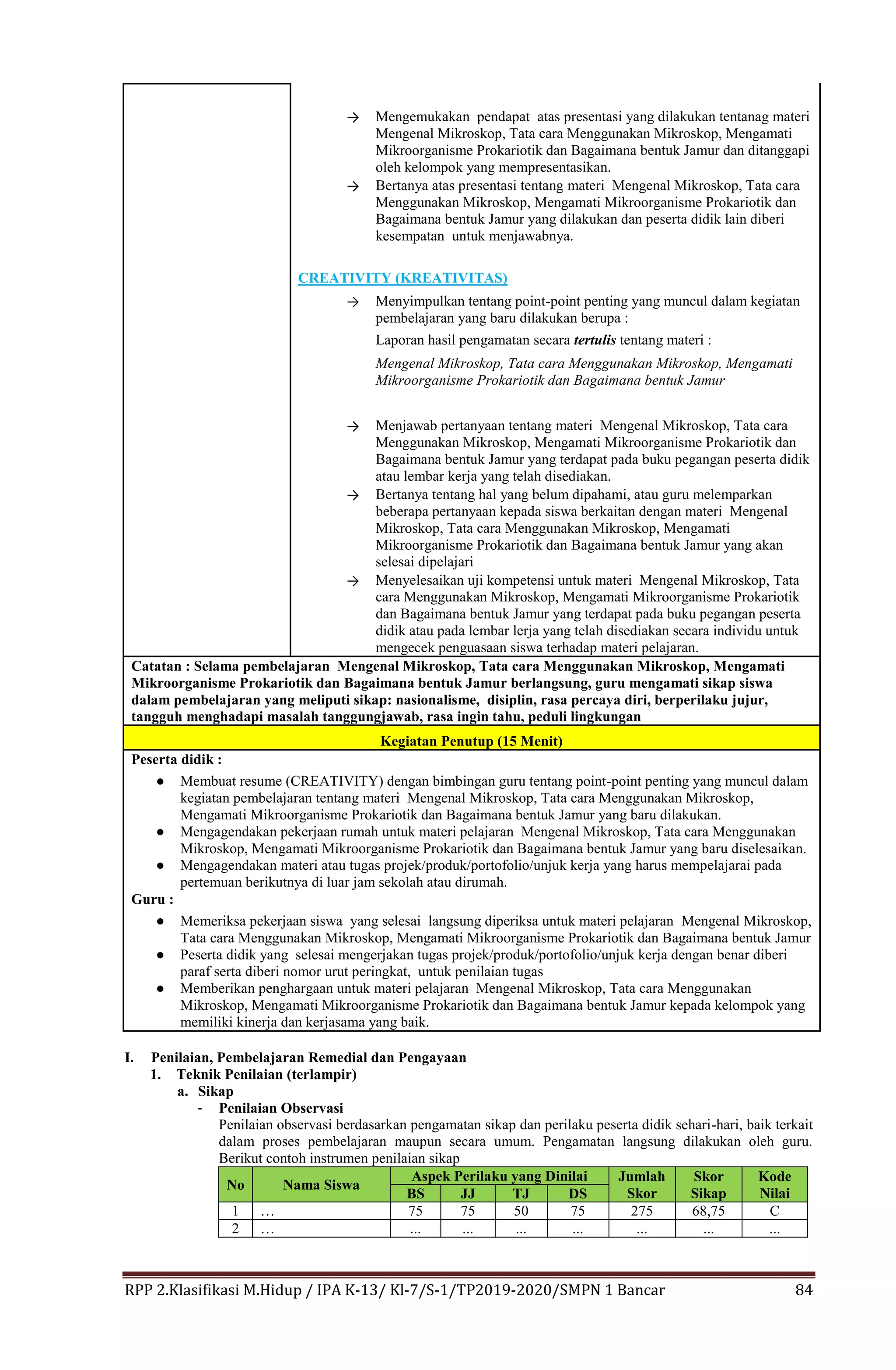 RPP IPA KELAS 7 Bab 2.klasifikasi makhluk hidup | PDF