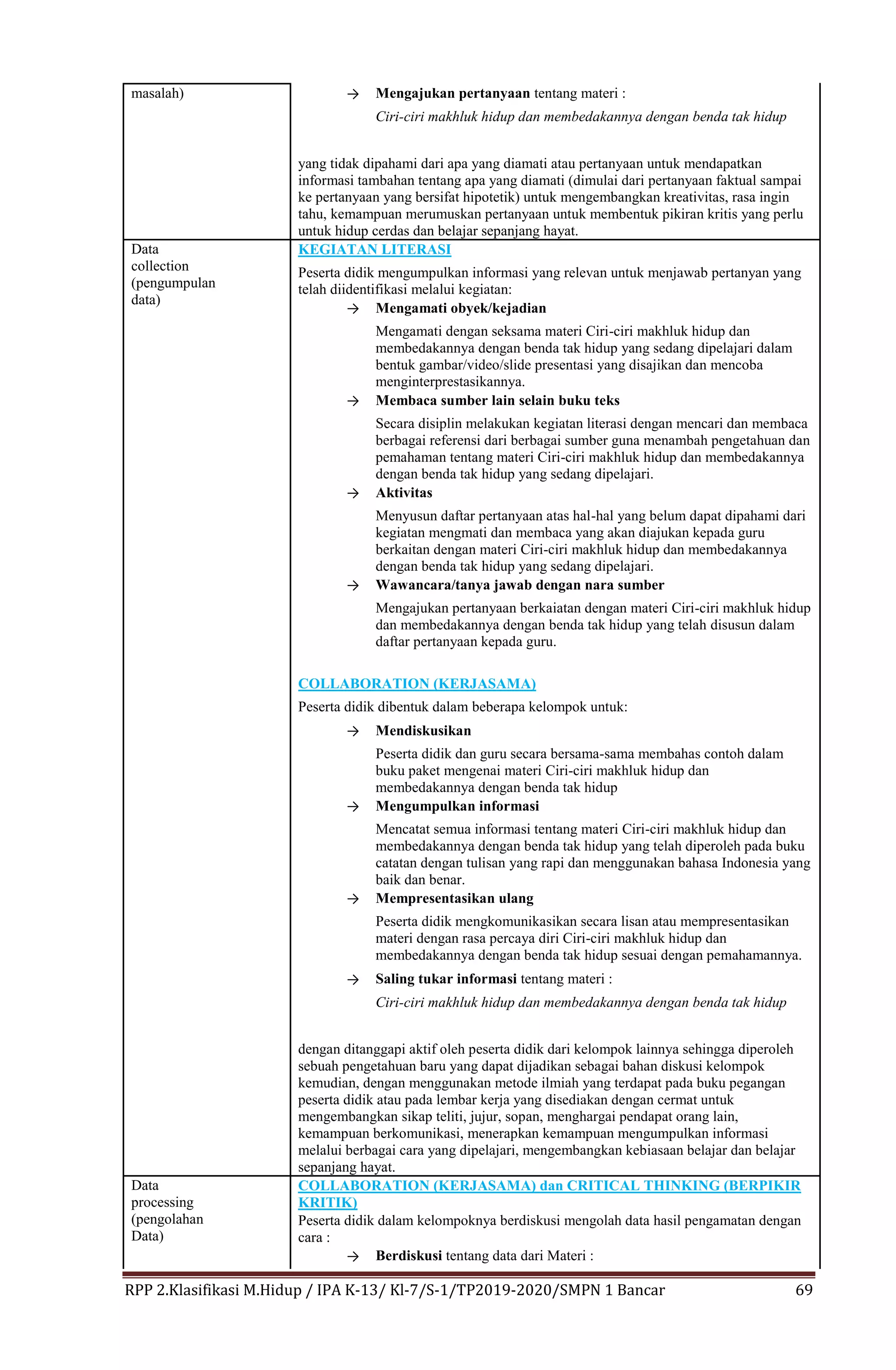 RPP IPA KELAS 7 Bab 2.klasifikasi makhluk hidup | PDF