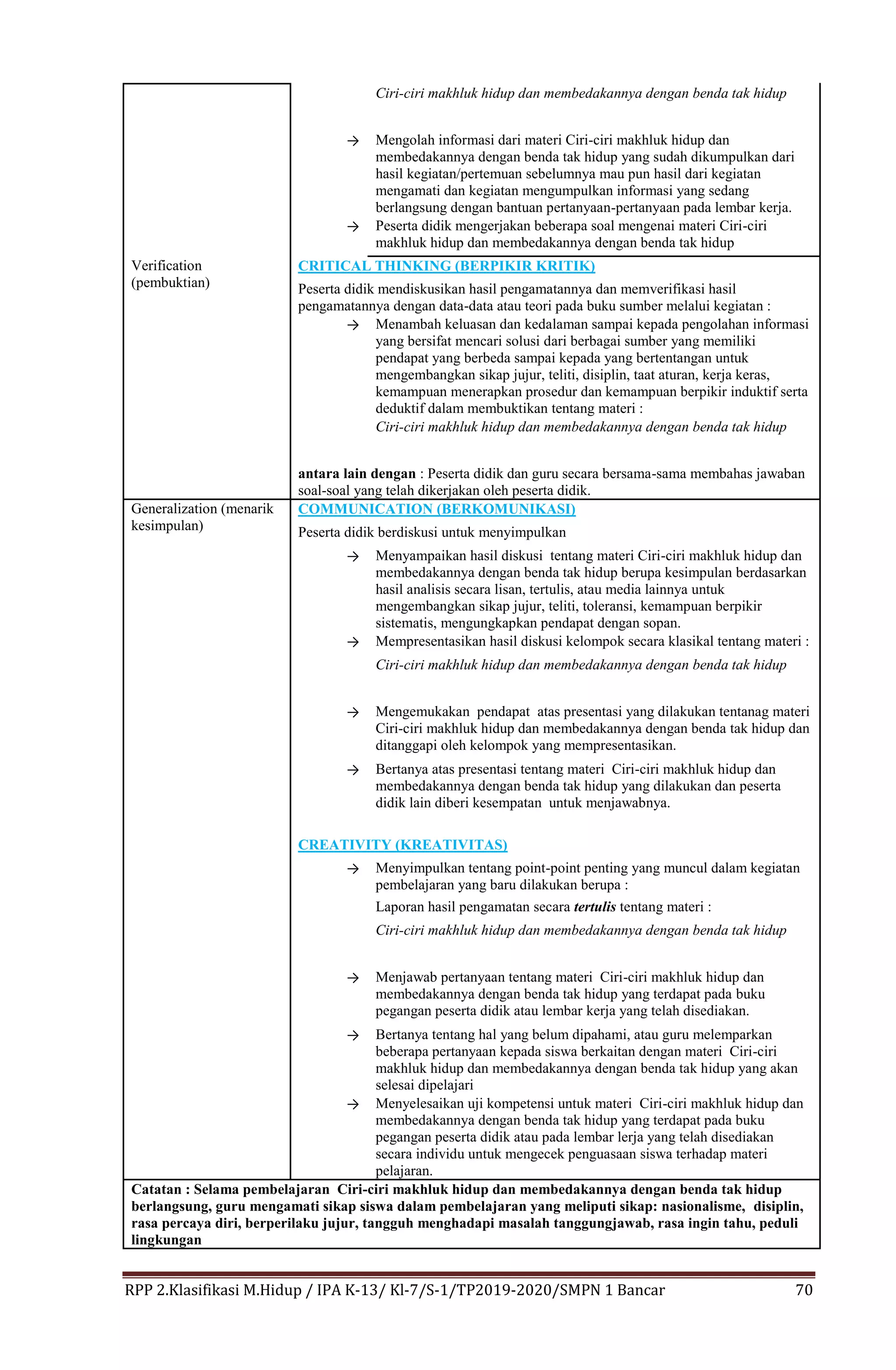 RPP IPA KELAS 7 Bab 2.klasifikasi makhluk hidup | PDF