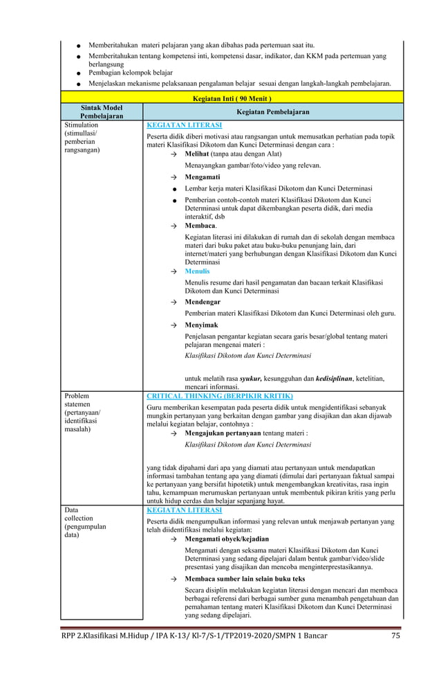 RPP IPA KELAS 7 Bab 2.klasifikasi makhluk hidup | PDF