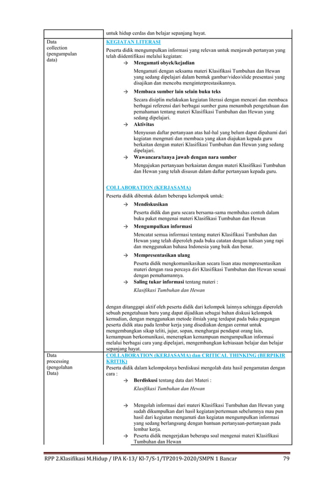RPP IPA KELAS 7 Bab 2.klasifikasi makhluk hidup | PDF