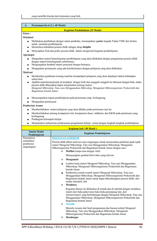 RPP IPA KELAS 7 Bab 2.klasifikasi makhluk hidup | PDF