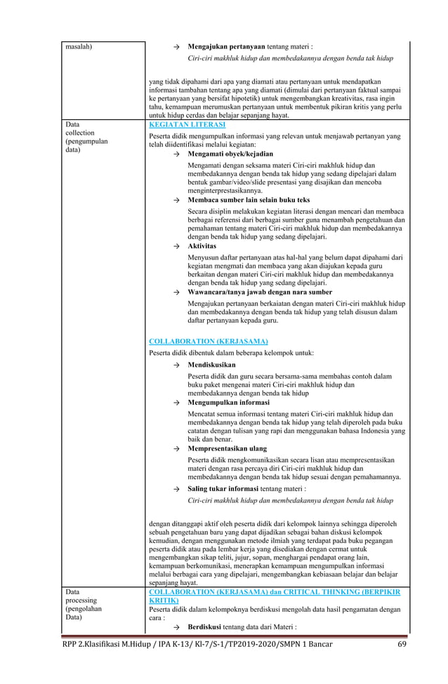 RPP IPA KELAS 7 Bab 2.klasifikasi makhluk hidup | PDF