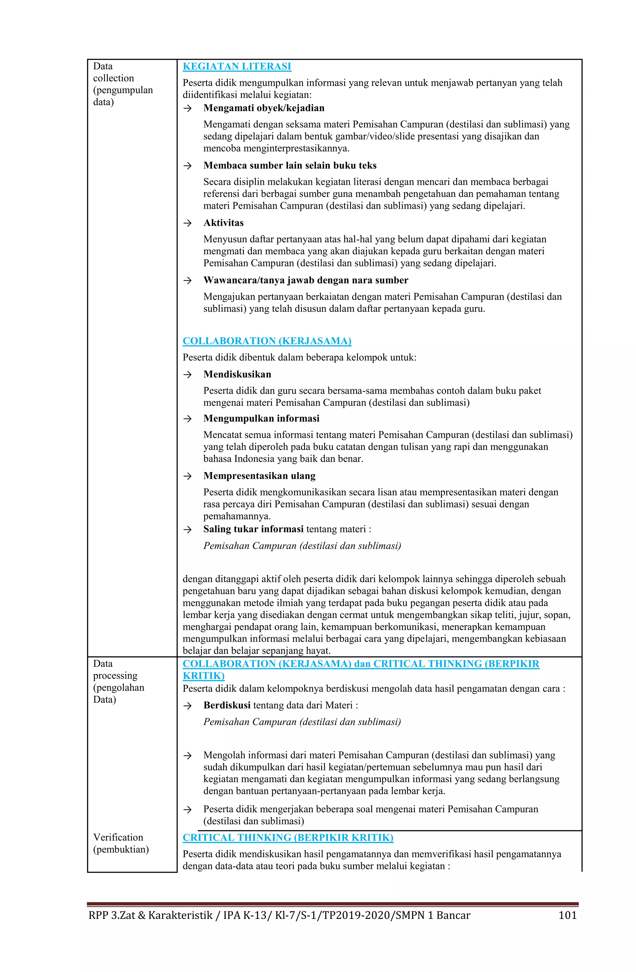 RPP IPA KELAS 7 SMP Bab 3. zat dan karakteristiknya | PDF