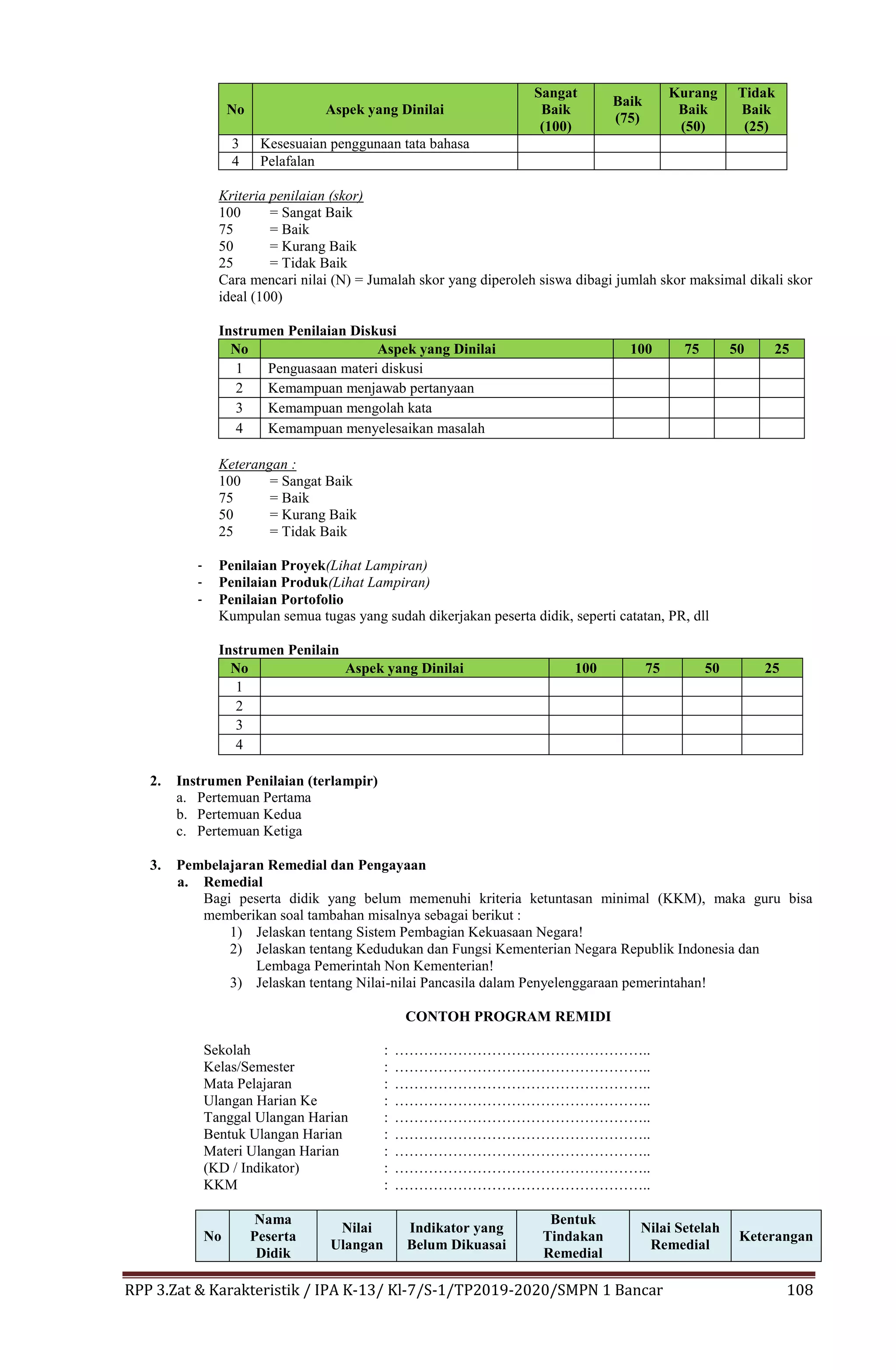 RPP IPA KELAS 7 SMP Bab 3. zat dan karakteristiknya | PDF