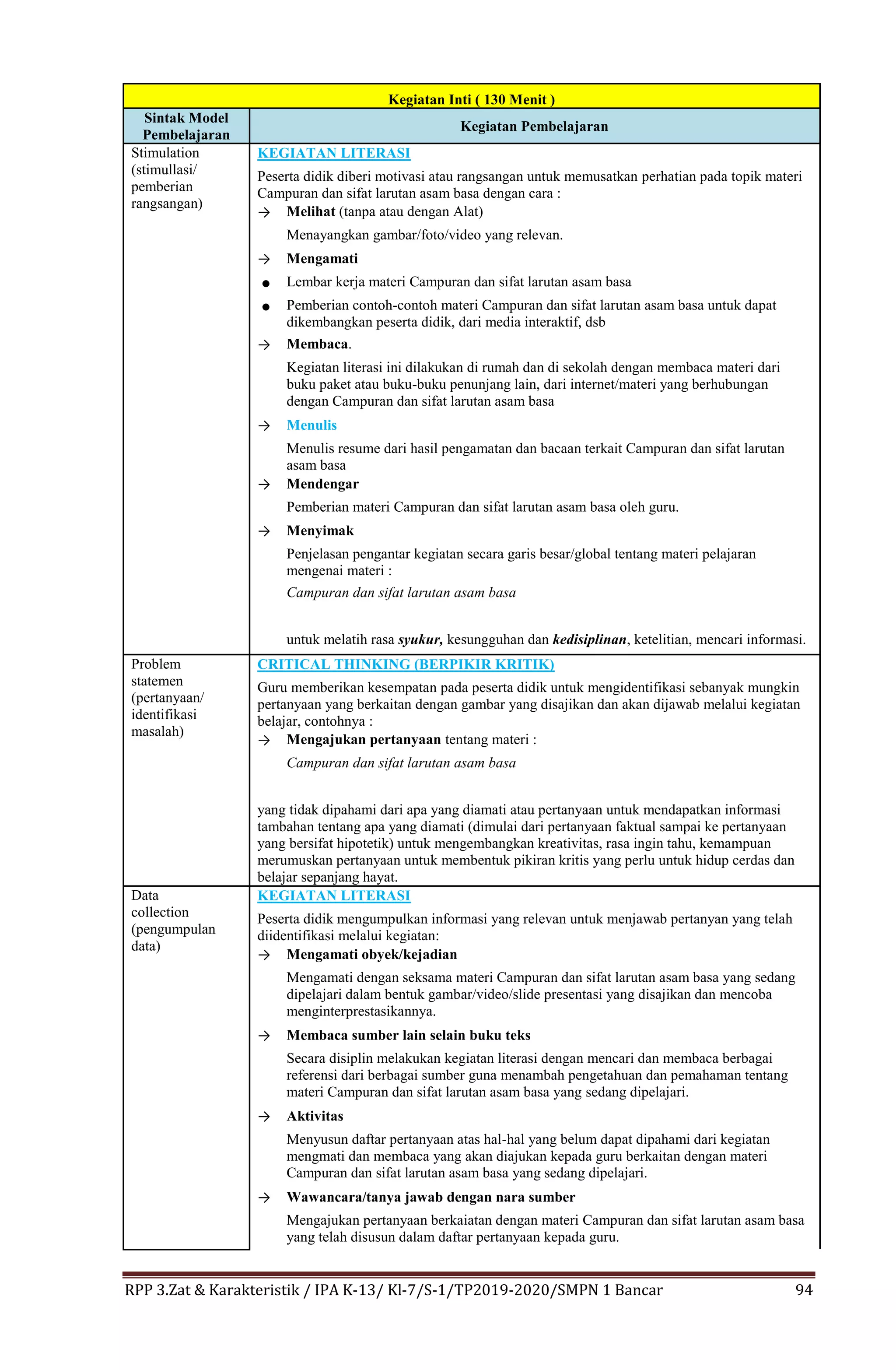 RPP IPA KELAS 7 SMP Bab 3. zat dan karakteristiknya | PDF