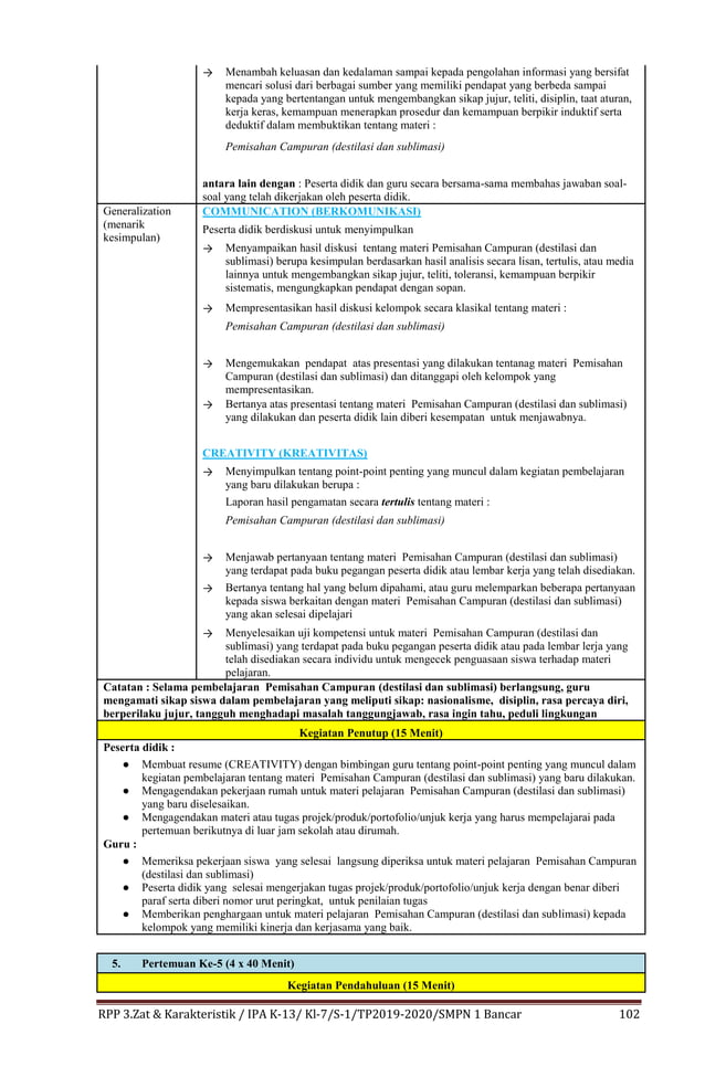 RPP IPA KELAS 7 SMP Bab 3. zat dan karakteristiknya | PDF