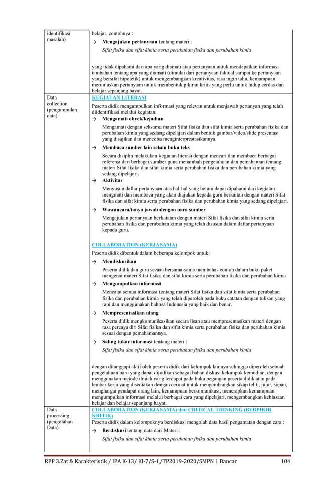 RPP IPA KELAS 7 SMP Bab 3. zat dan karakteristiknya | PDF