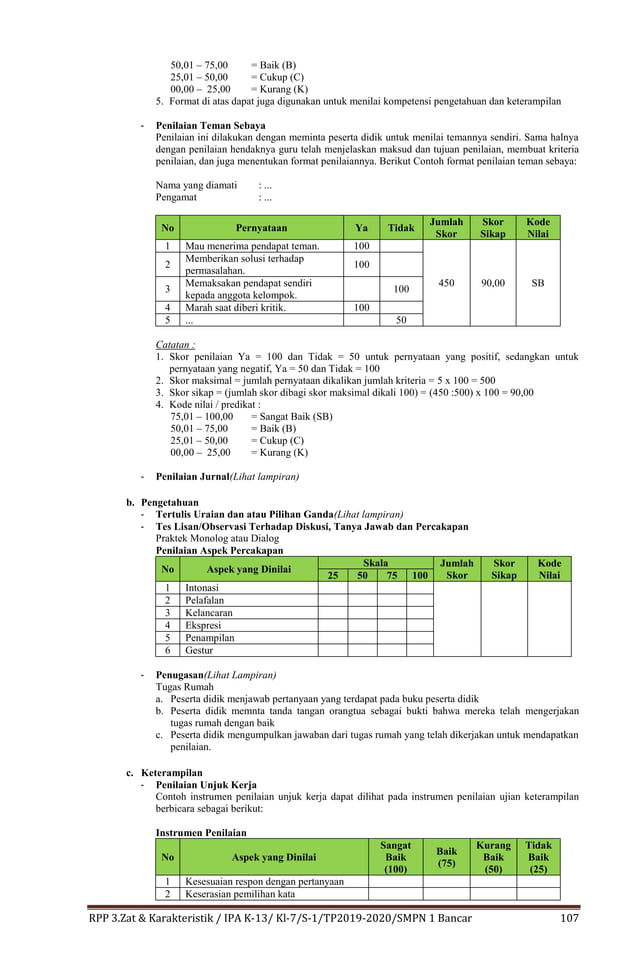RPP IPA KELAS 7 SMP Bab 3. zat dan karakteristiknya | PDF
