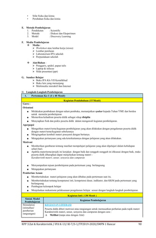 RPP IPA KELAS 7 SMP Bab 3. zat dan karakteristiknya | PDF