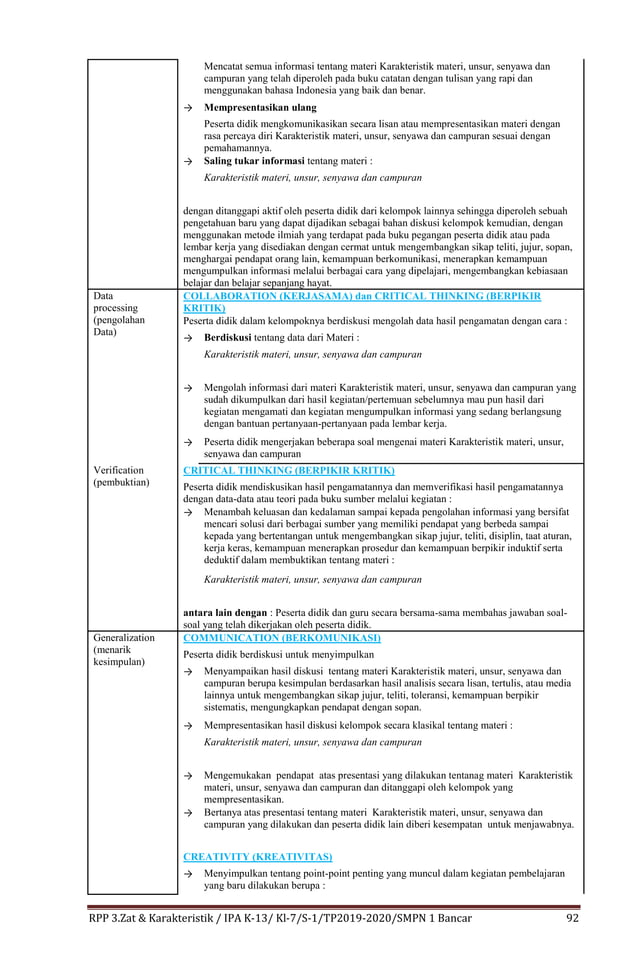 RPP IPA KELAS 7 SMP Bab 3. zat dan karakteristiknya | PDF