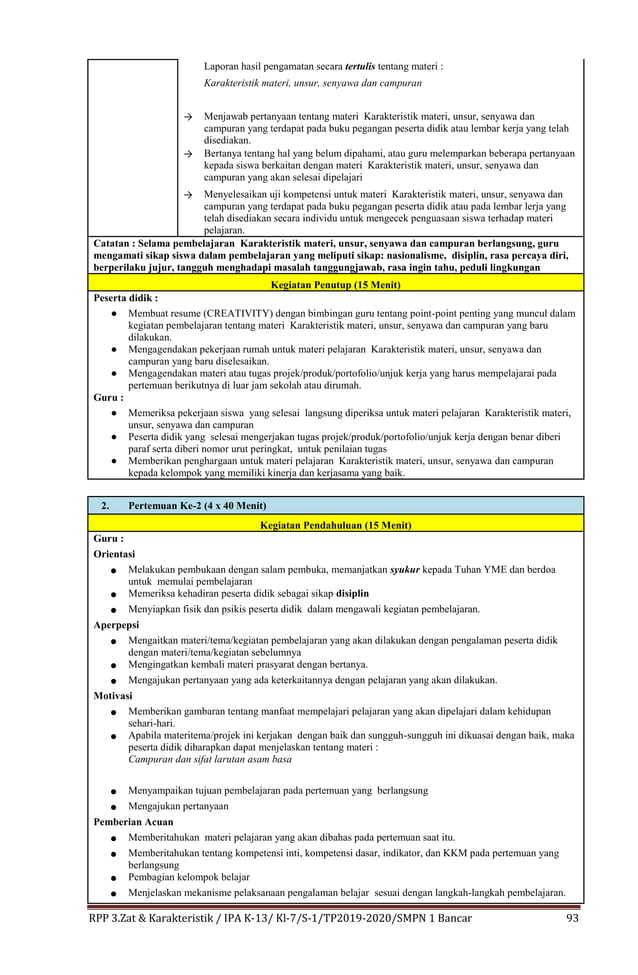 RPP IPA KELAS 7 SMP Bab 3. zat dan karakteristiknya | PDF