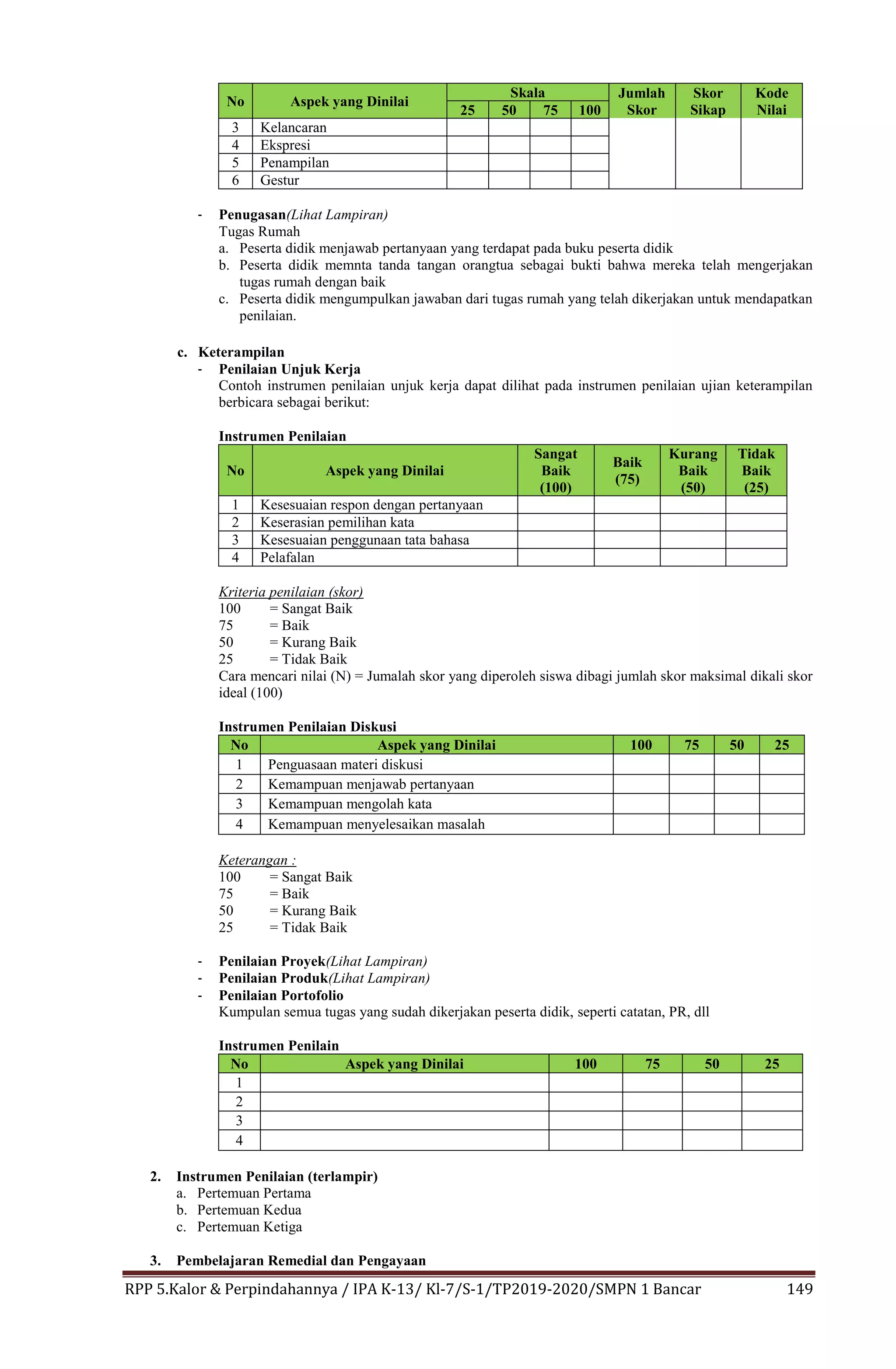 RPP IPA KELAS 7 SMP Bab 5.kalor dan perpindahannya | PDF