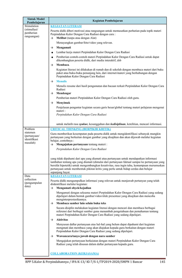 RPP IPA KELAS 7 SMP Bab 5.kalor dan perpindahannya | PDF