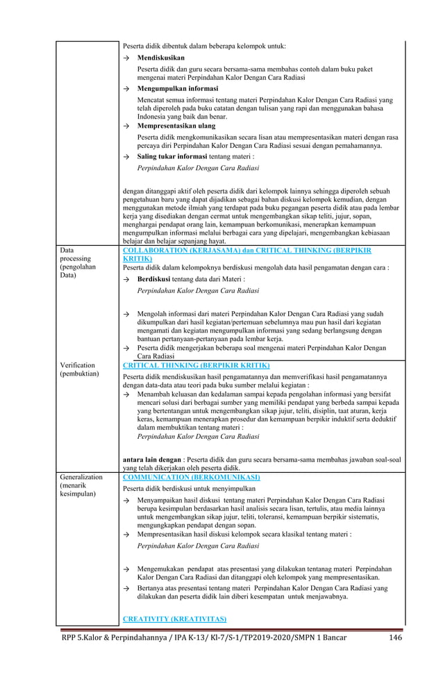 RPP IPA KELAS 7 SMP Bab 5.kalor dan perpindahannya | PDF