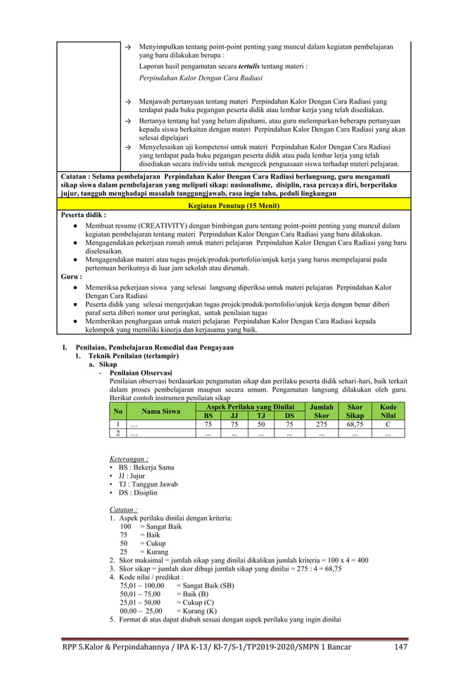 RPP IPA KELAS 7 SMP Bab 5.kalor dan perpindahannya | PDF
