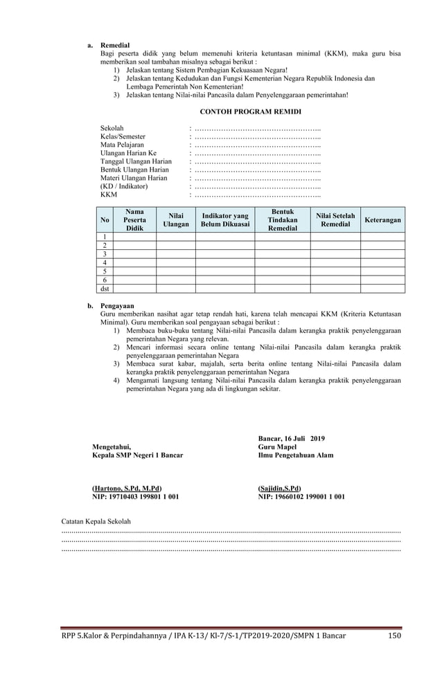 RPP IPA KELAS 7 SMP Bab 5.kalor dan perpindahannya | PDF