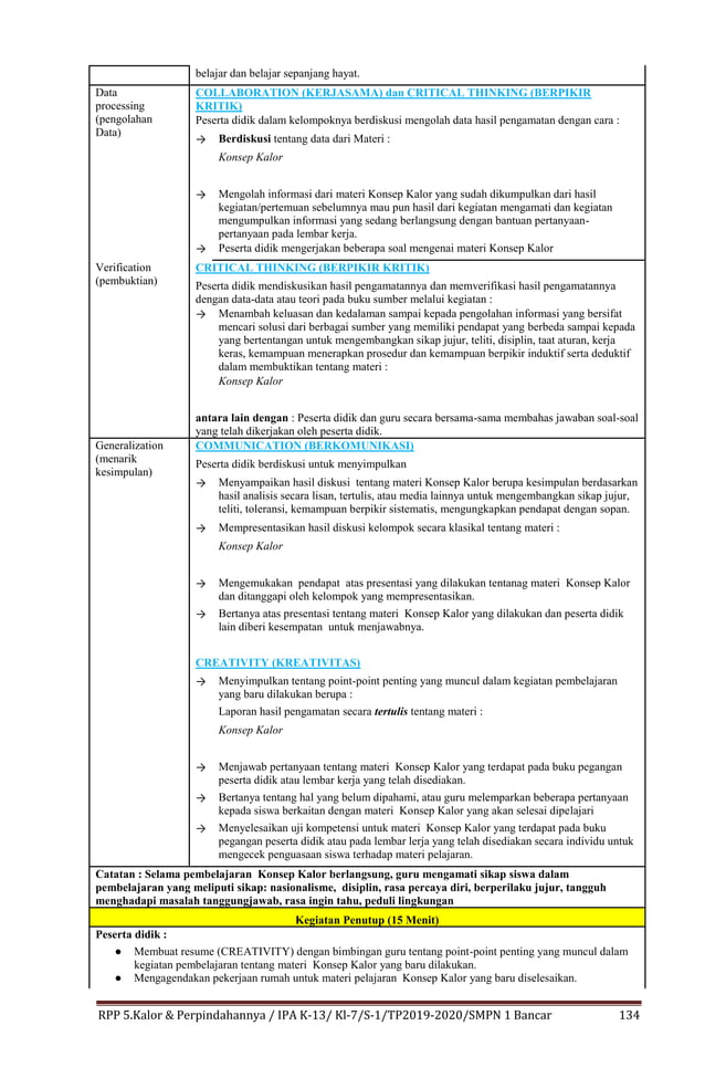 RPP IPA KELAS 7 SMP Bab 5.kalor dan perpindahannya | PDF