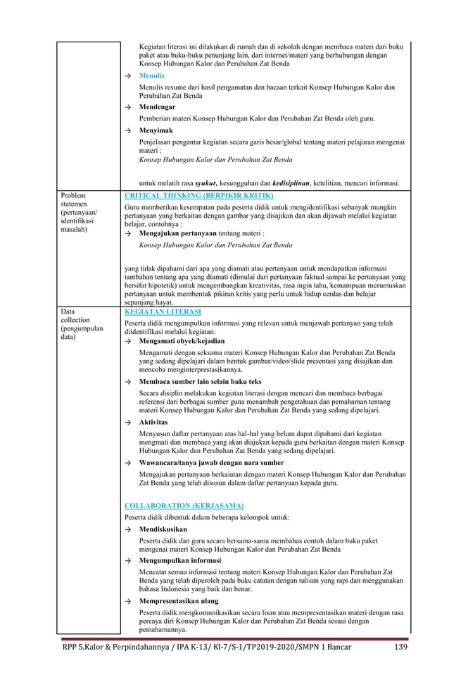 RPP IPA KELAS 7 SMP Bab 5.kalor dan perpindahannya | PDF