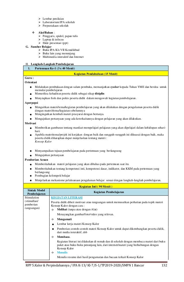 RPP IPA KELAS 7 SMP Bab 5.kalor dan perpindahannya
