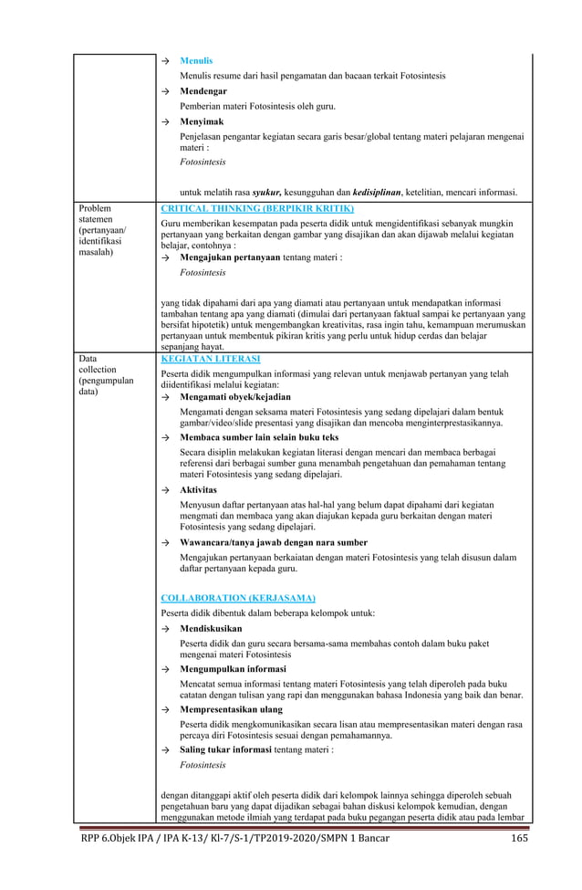 RPP IPA KELAS 7 Bab 6. energi dalam sistem kehidupan | PDF