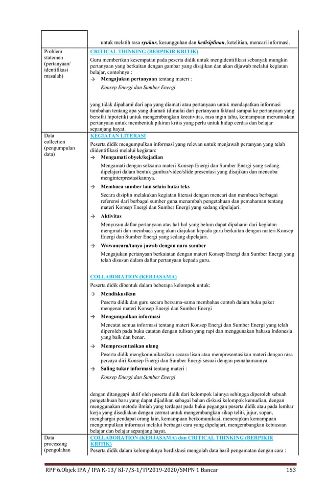 RPP IPA KELAS 7 Bab 6. energi dalam sistem kehidupan | PDF