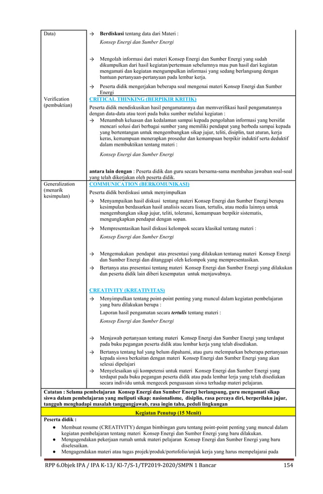 RPP IPA KELAS 7 Bab 6. energi dalam sistem kehidupan | PDF