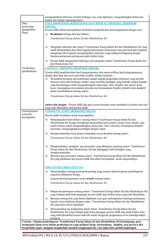RPP IPA KELAS 7 Bab 6. energi dalam sistem kehidupan | PDF