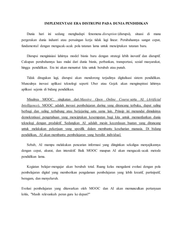 Distruption Era. Universitas Mercu Buana. 2019 | PDF