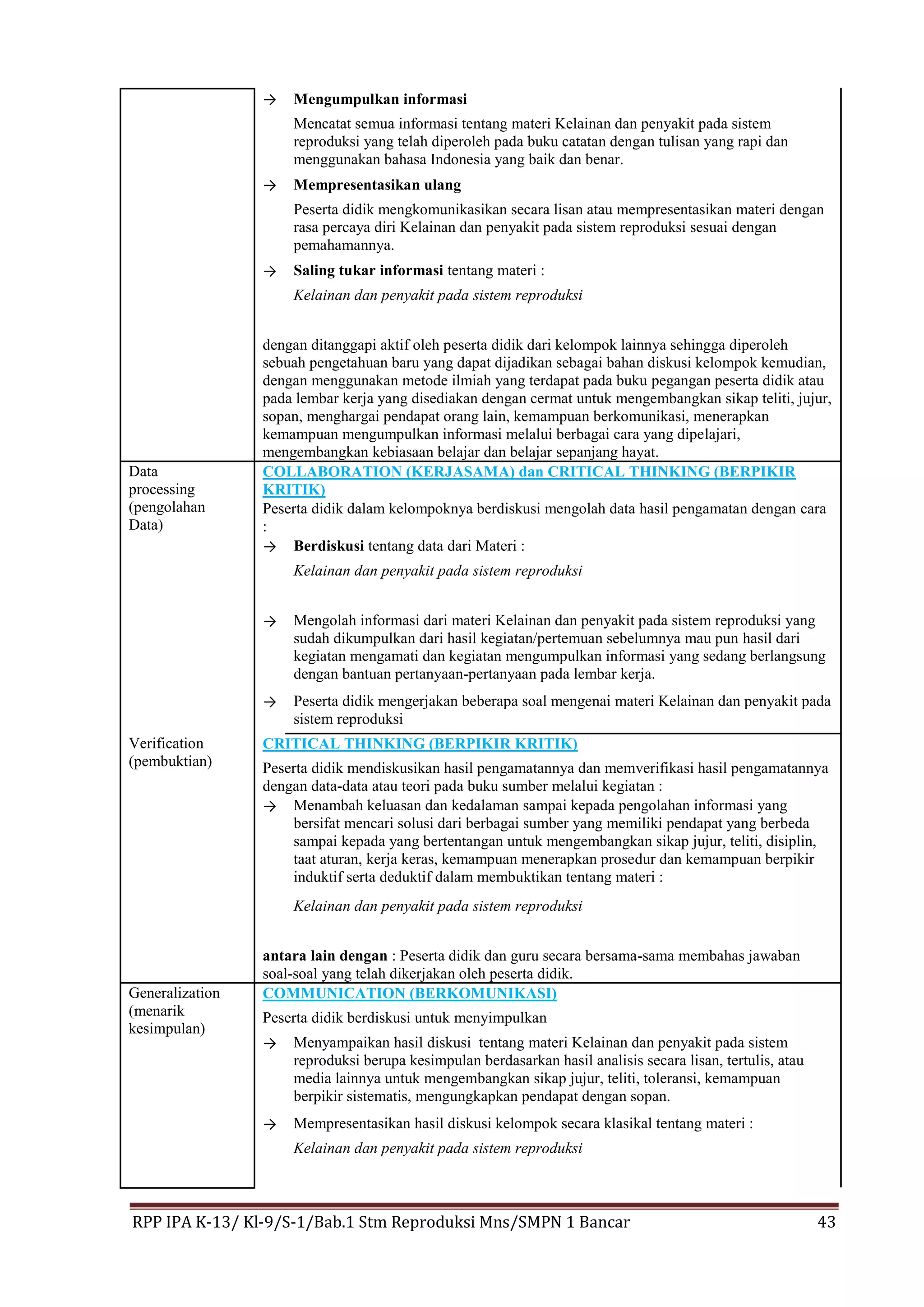 RPP IPA KELAS9 Bab 1.Sistem Reproduksi pada Manusia | PDF