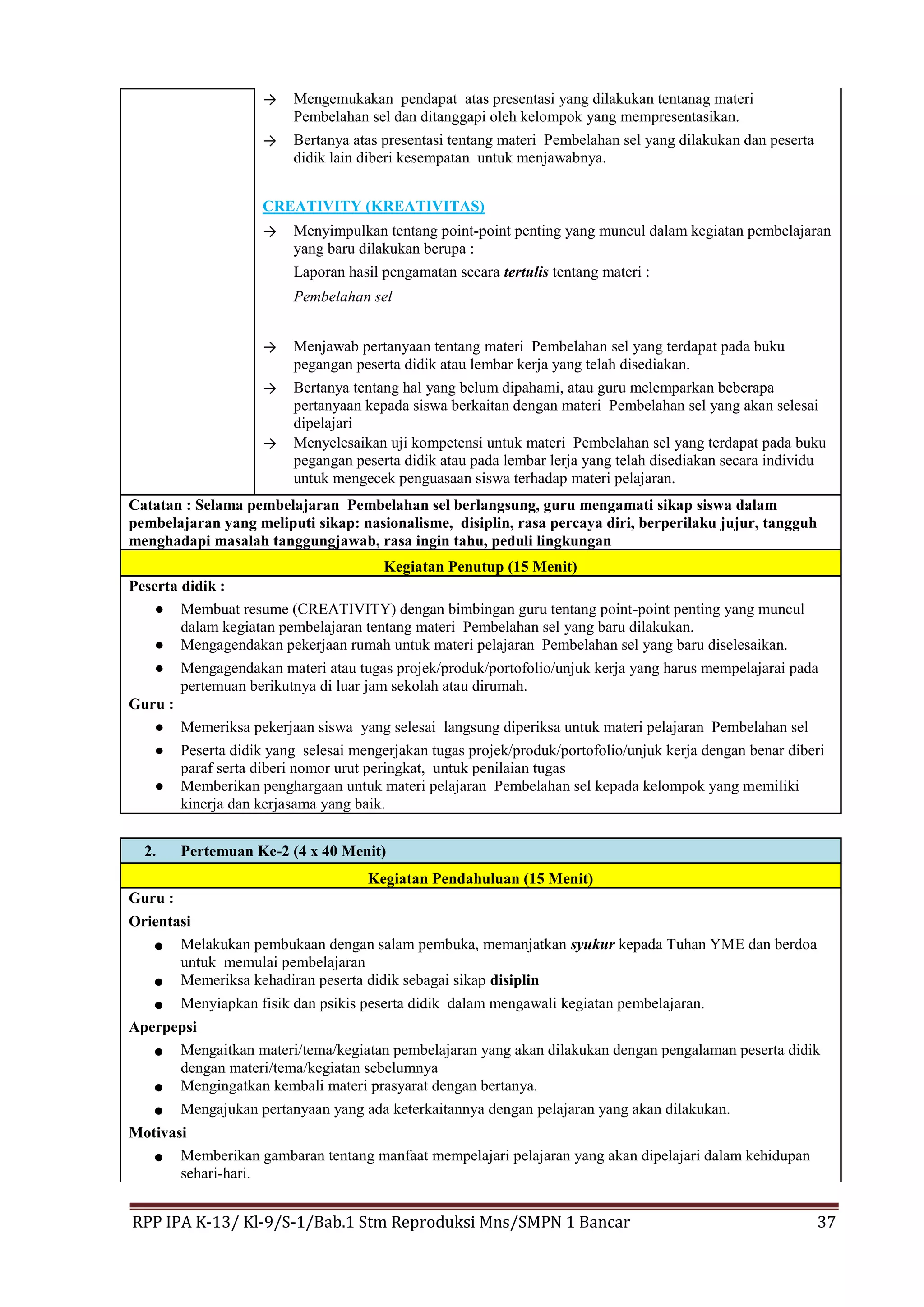 RPP IPA KELAS9 Bab 1.Sistem Reproduksi pada Manusia | PDF
