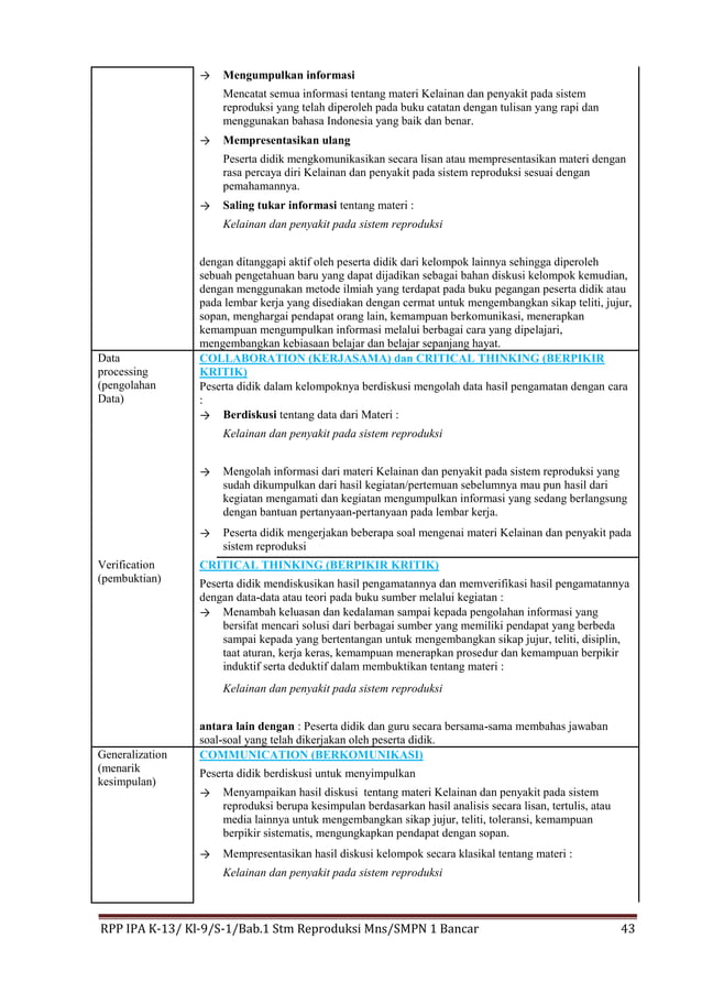 RPP IPA KELAS9 Bab 1.Sistem Reproduksi pada Manusia | PDF