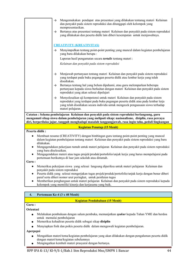 RPP IPA KELAS9 Bab 1.Sistem Reproduksi pada Manusia | PDF