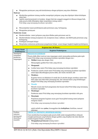 RPP IPA KELAS9 Bab 1.Sistem Reproduksi pada Manusia | PDF