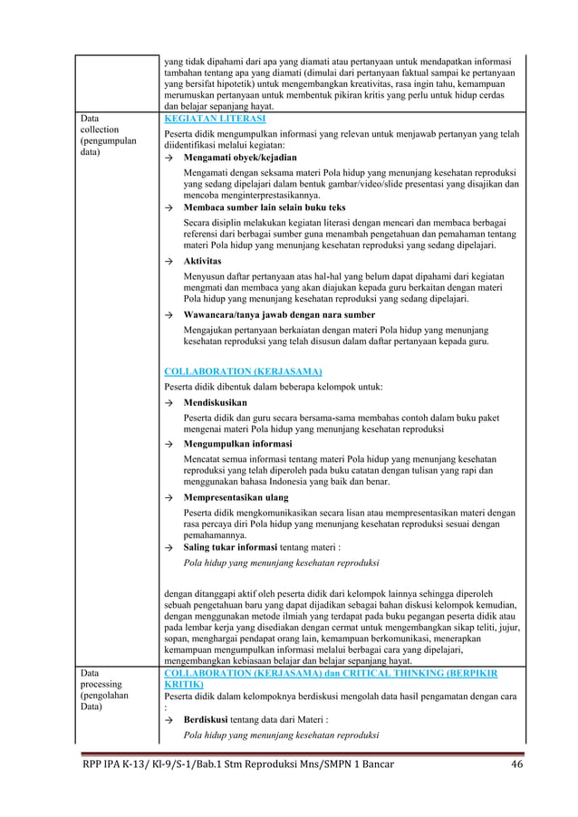 RPP IPA KELAS9 Bab 1.Sistem Reproduksi pada Manusia | PDF