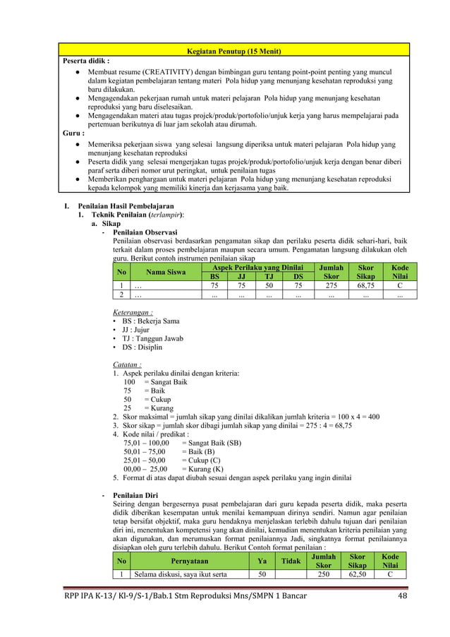 RPP IPA KELAS9 Bab 1.Sistem Reproduksi pada Manusia | PDF