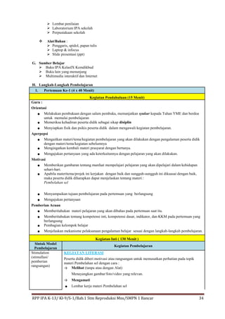 RPP IPA KELAS9 Bab 1.Sistem Reproduksi pada Manusia | PDF