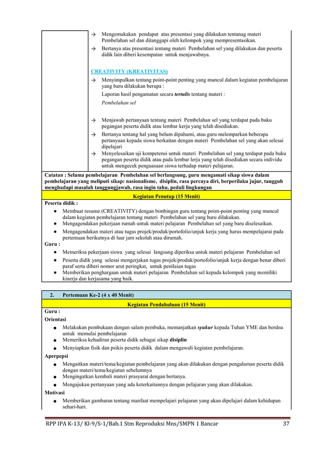 RPP IPA KELAS9 Bab 1.Sistem Reproduksi pada Manusia | PDF