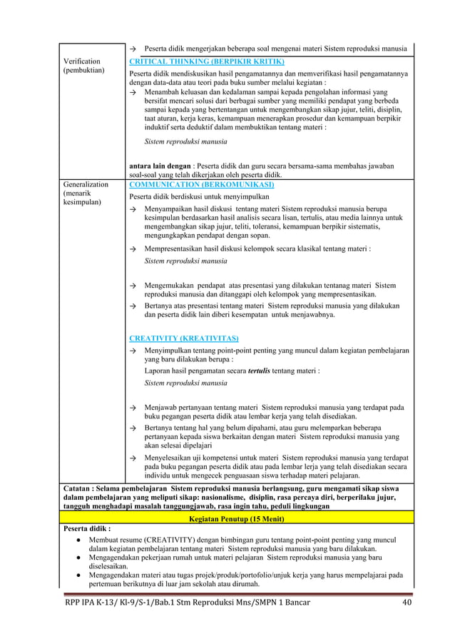 RPP IPA KELAS9 Bab 1.Sistem Reproduksi pada Manusia | PDF