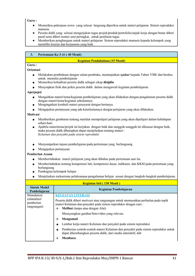 RPP IPA KELAS9 Bab 1.Sistem Reproduksi pada Manusia | PDF