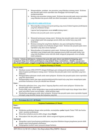RPP IPA KELAS 9 Bab 1 Sistem Reproduksi pada Manusia | PDF