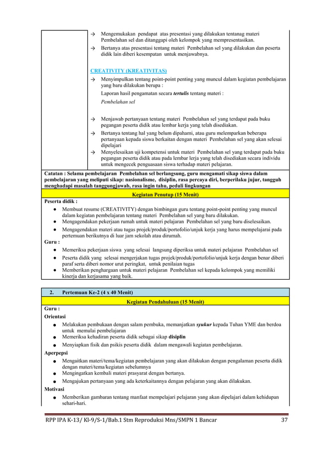 RPP IPA KELAS 9 Bab 1 Sistem Reproduksi pada Manusia | PDF