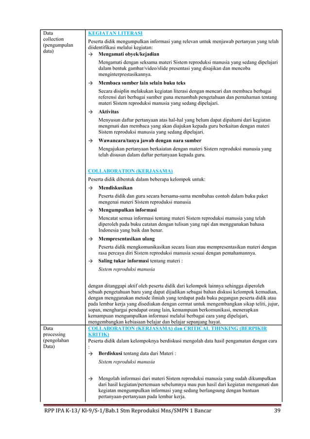 RPP IPA KELAS 9 Bab 1 Sistem Reproduksi pada Manusia | PDF