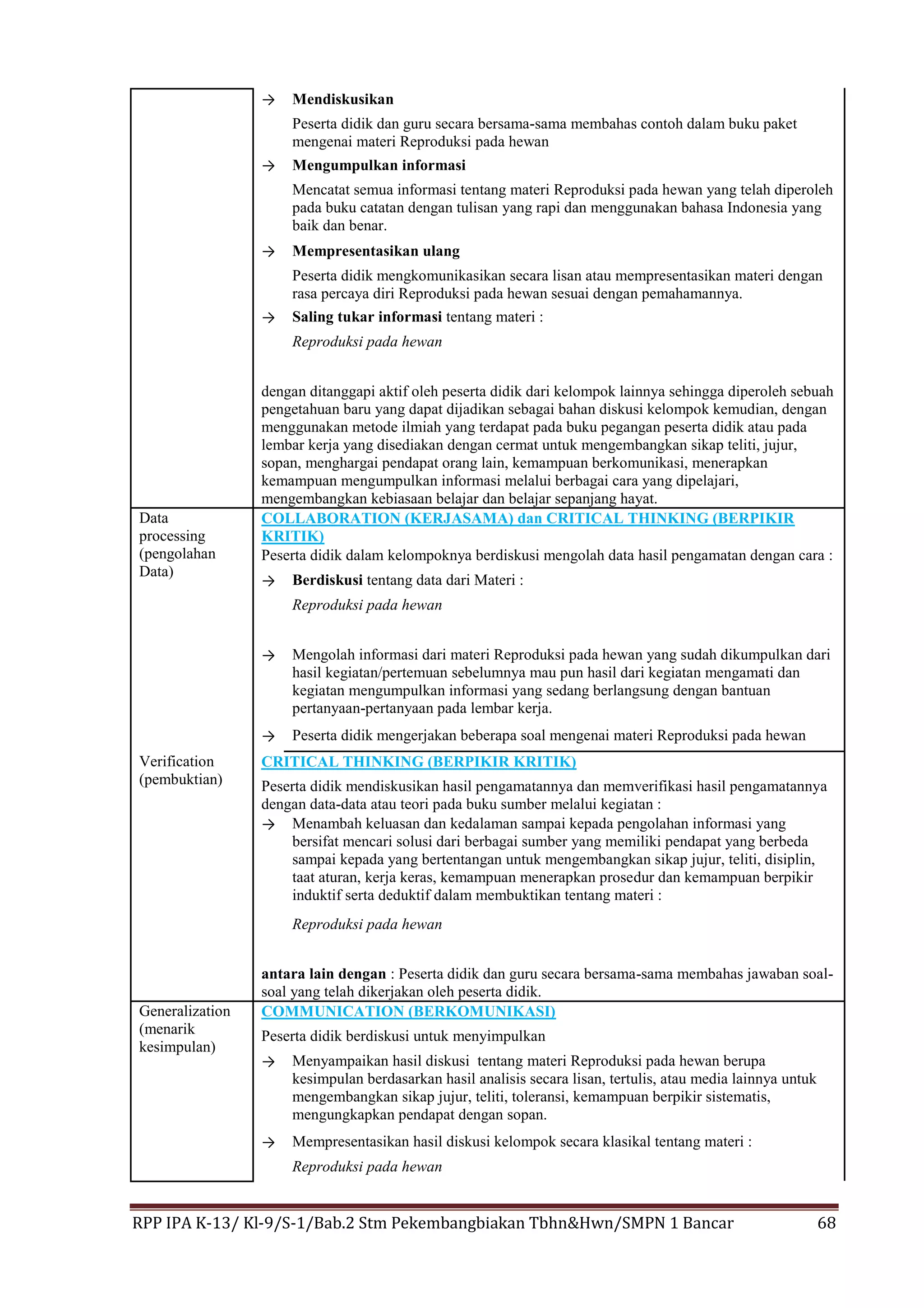 RPP IPA KELAS 9 Bab.2. Sistem Perkembangbiakan Tumbuhan dan Hewan | PDF