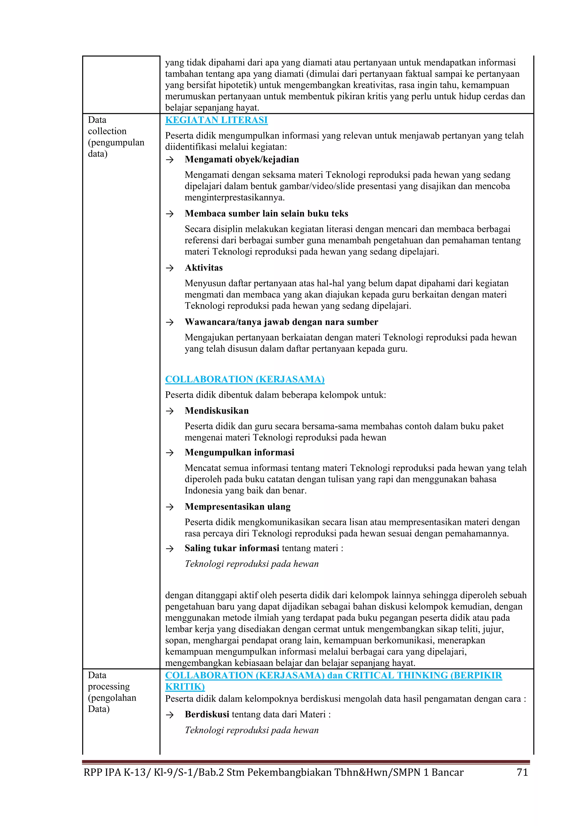RPP IPA KELAS 9 Bab.2. Sistem Perkembangbiakan Tumbuhan dan Hewan | PDF