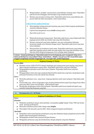 RPP IPA KELAS 9 Bab.2. Sistem Perkembangbiakan Tumbuhan dan Hewan | PDF