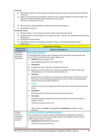 RPP IPA KELAS 9 Bab.2. Sistem Perkembangbiakan Tumbuhan dan Hewan | PDF