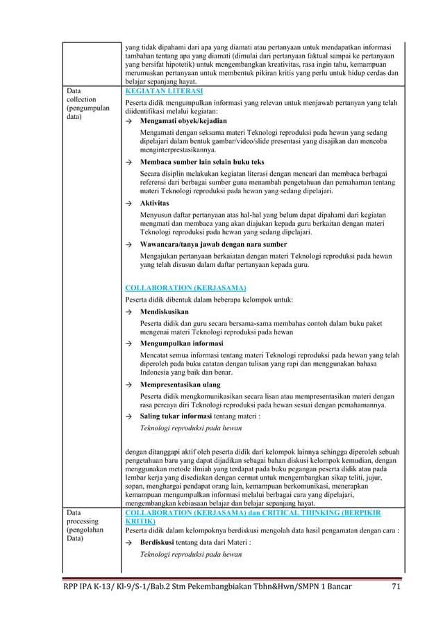 RPP IPA KELAS 9 Bab.2. Sistem Perkembangbiakan Tumbuhan dan Hewan | PDF