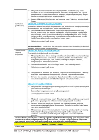 RPP IPA KELAS 9 Bab.2. Sistem Perkembangbiakan Tumbuhan dan Hewan | PDF